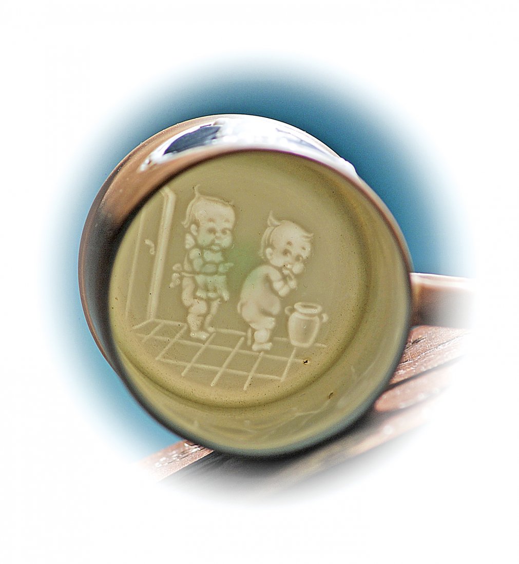 VERY RARE GERMAN PORCELAIN KEWPIE MUG WITH LITHOPANE