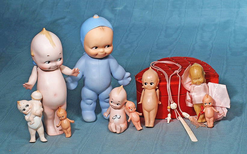 Group Of Kewpie Dolls. Includes: 8” Standing Bisque