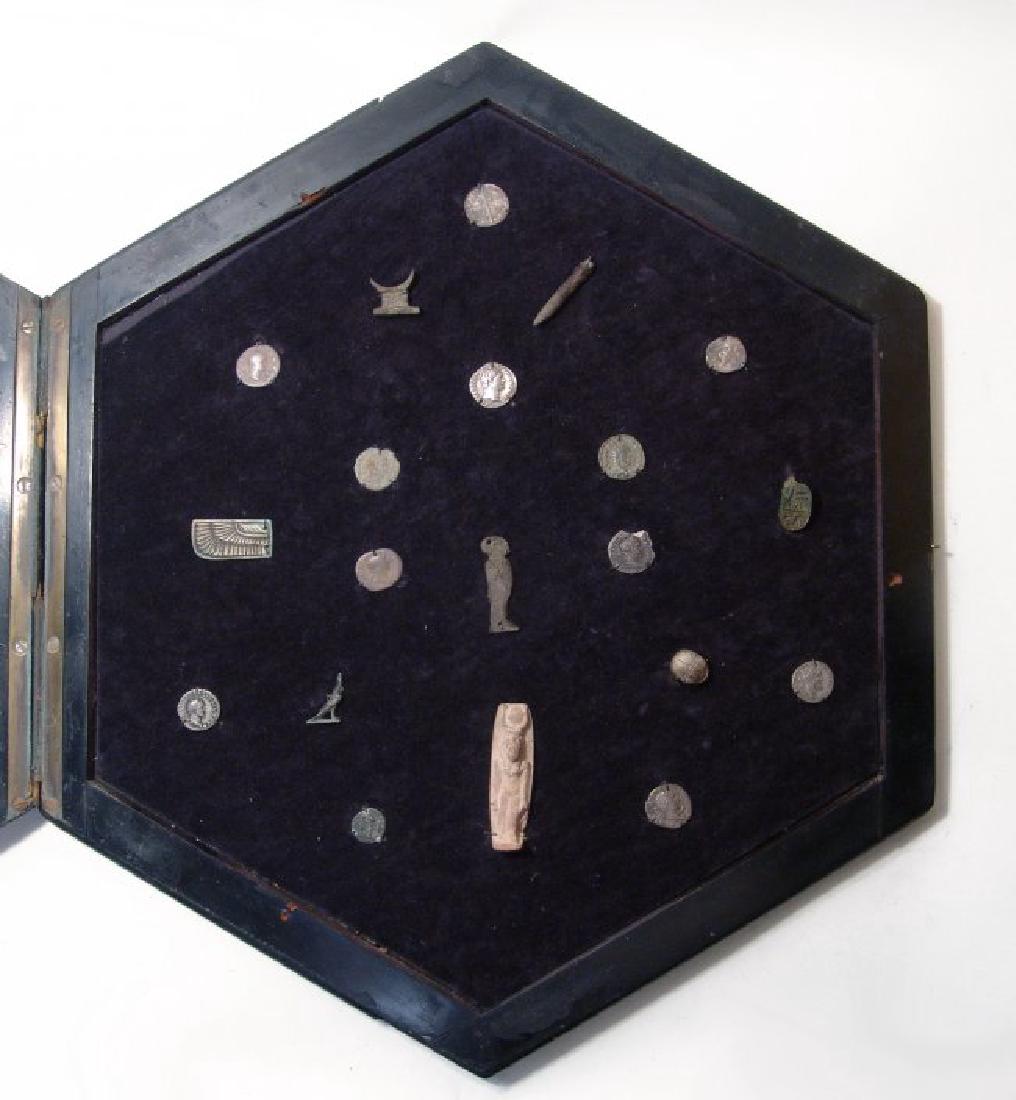 Antique Frame Set Of Ancient Coins & Egyptian Amulets