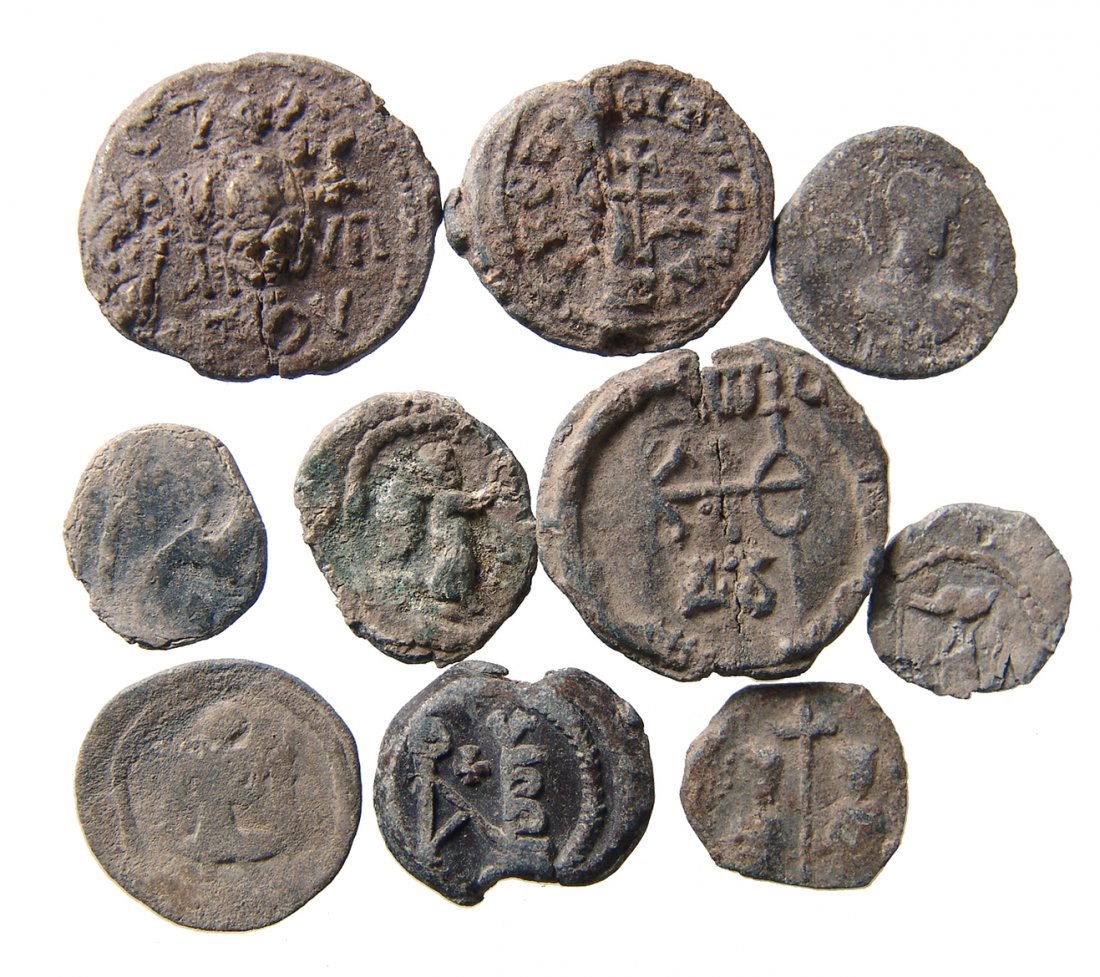 A group of 10 lead bullae or tokens