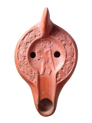Roman Oil Lamp With A Satyr Playing The Pan Pipes