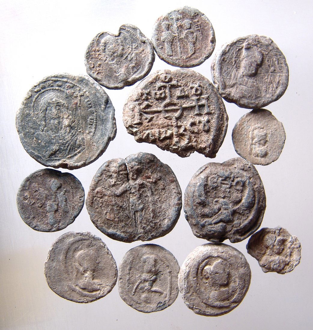 Group of 13 Roman and Byzantine lead tokens and bullae