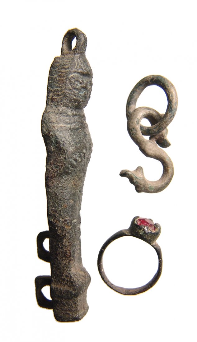 Buy Roman bronze latch, zoomorphic hook and a Medieval ring | Ancient ...