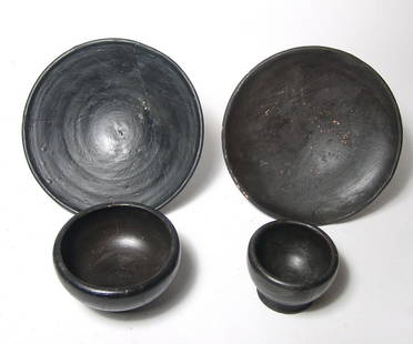 A Group Of 3 Greek Black Ware Pottery Vessels