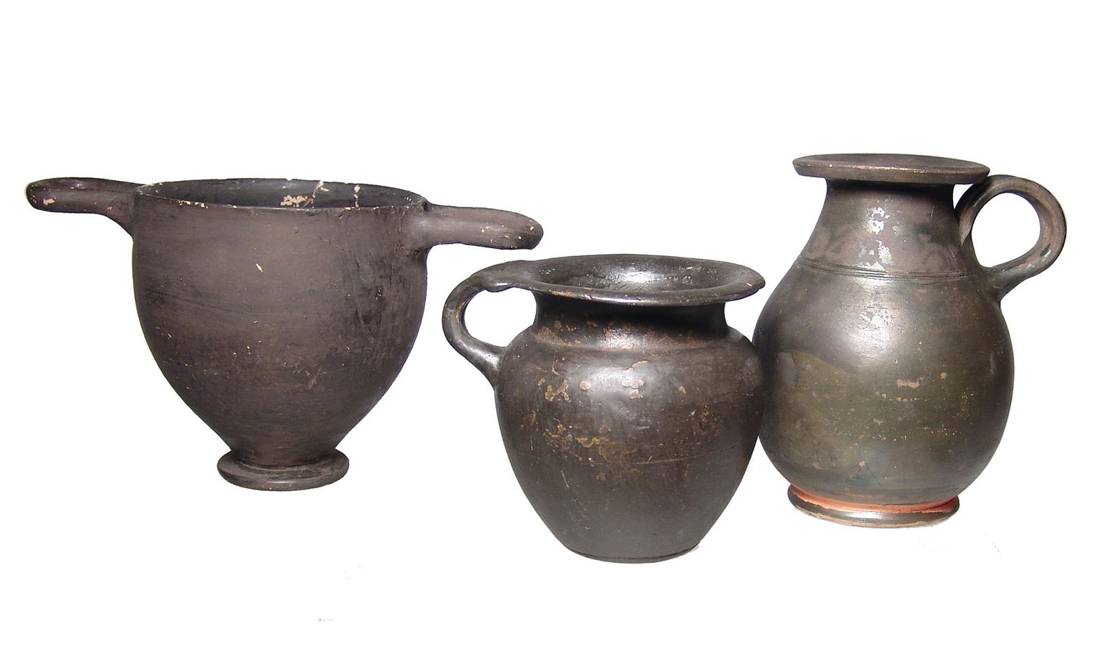 A Group Of 3 Greek Black Ware Pottery Vessels