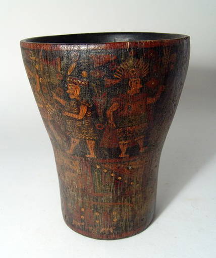 Inca Colonial Painted Wooden Kero From Peru