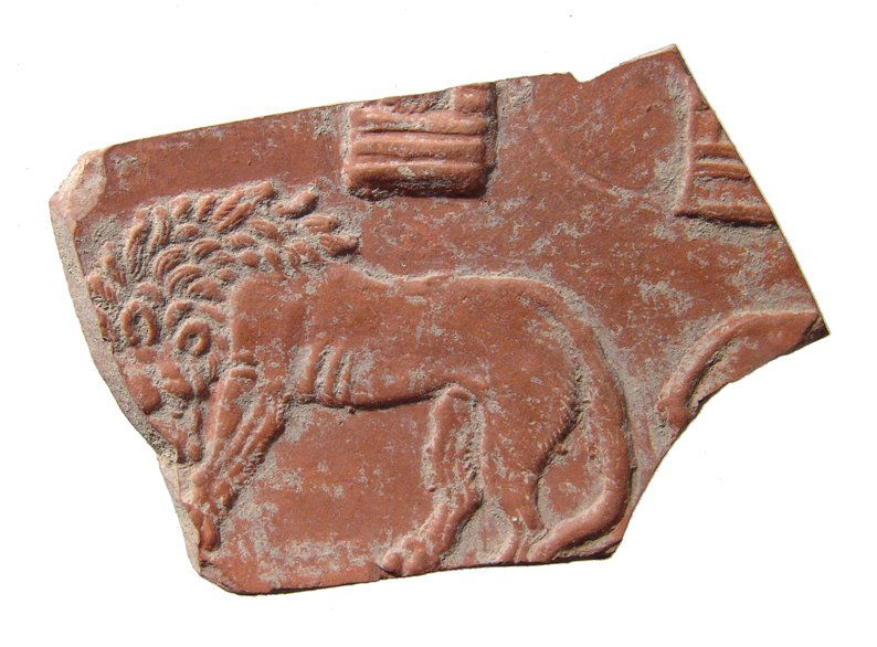 Roman Terra Sigillata Pottery Fragment Depicting A Lion