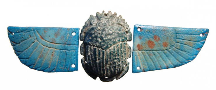 Ancient Egyptian Faience Winged Pectoral Scarab