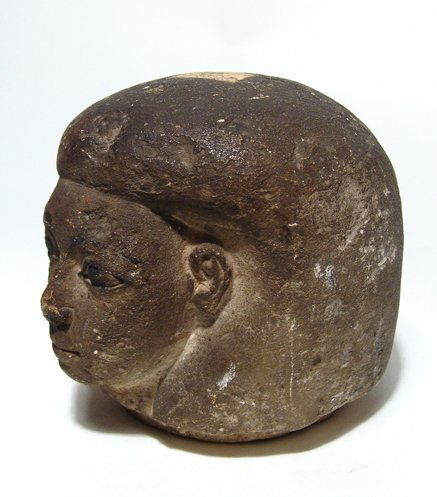 Egyptian Limestone Canopic Jar Head Of Imsety