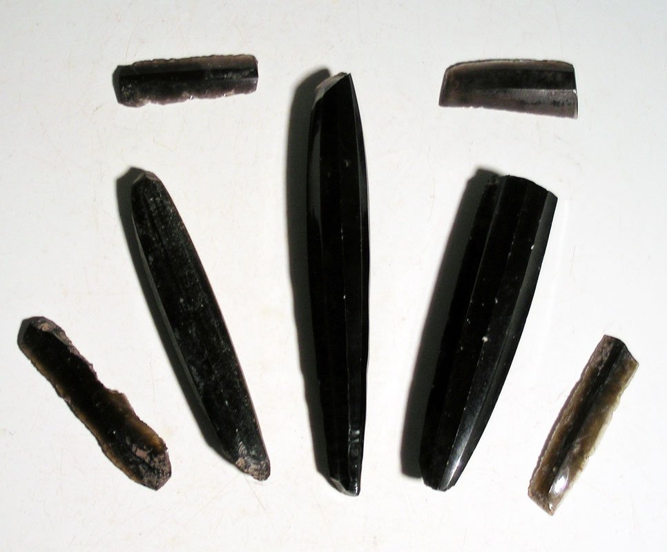 A Collection Of Teotihuacan Obsidian Cores And Blades