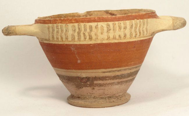 Greek skyphos decorated with bands of red and brown