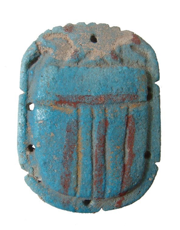 A large Egyptian faience pectoral scarab, Ptolemaic