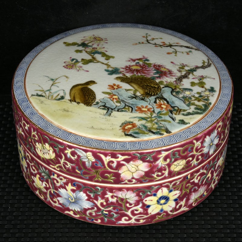 An Exquisite Red Ground Enamel Painted Gold Flower And Bird Pattern Box ...