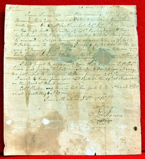 Important Letter, 1781, F. Marion To T. Sumte