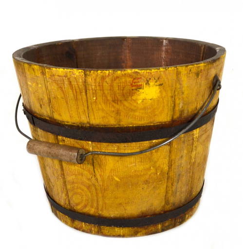 Wooden Bucket With Bail Handle & Metal Strapping