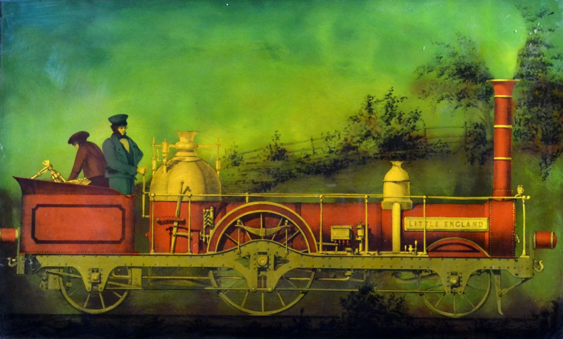 Reverse Painting Glass, Steam Engine, 20th c.