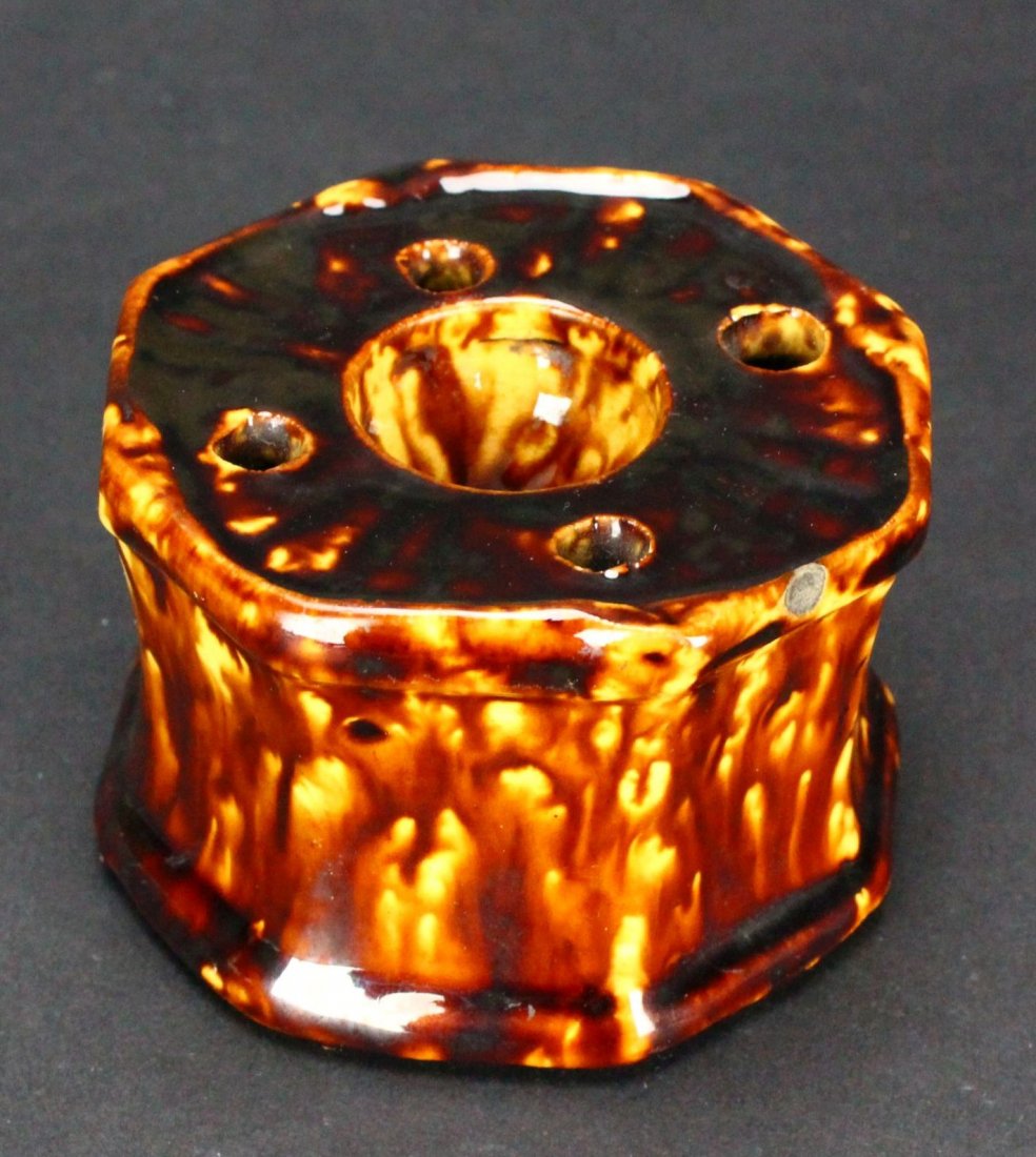 Inkwell, Glazed Yellow Ware, Amer. Rockingham