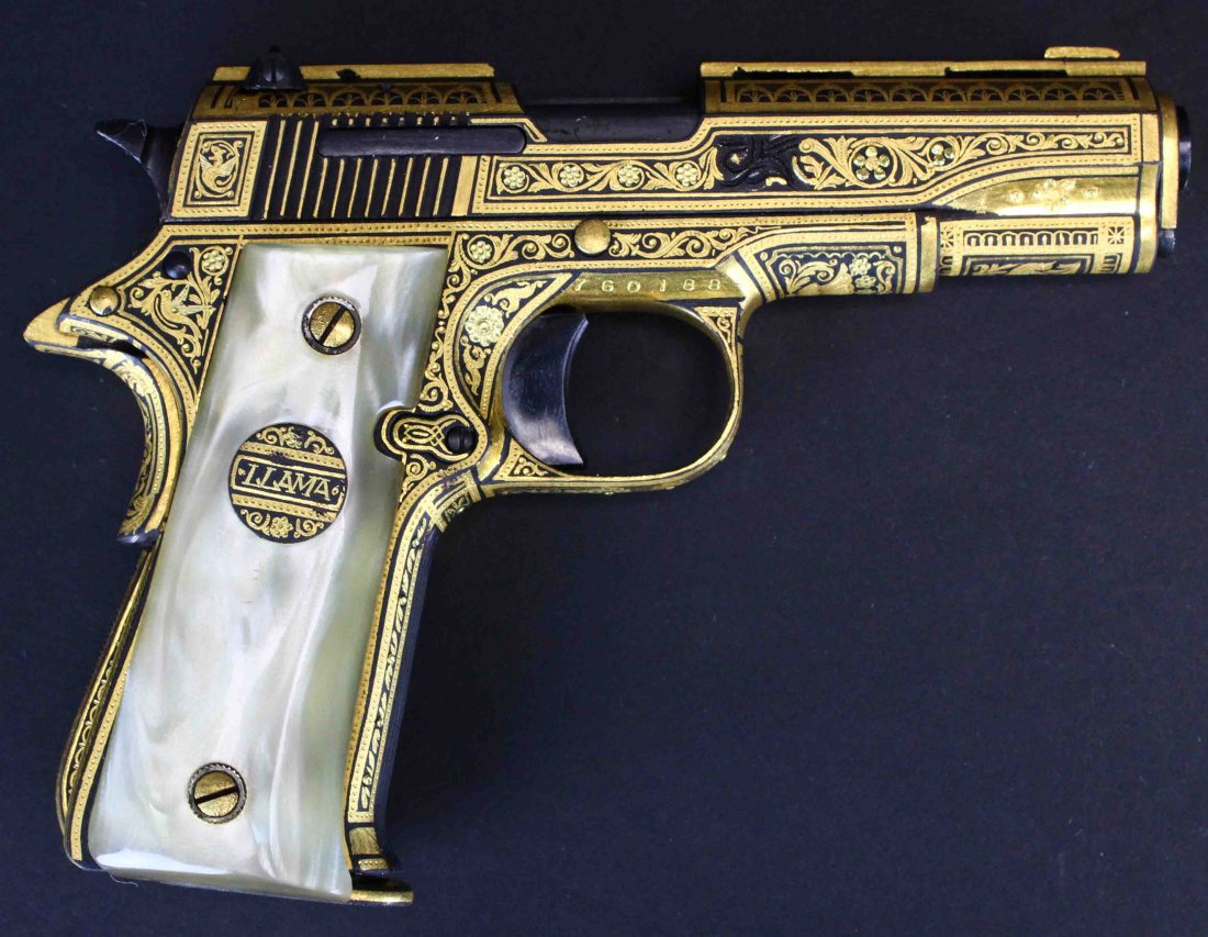 Llama Model G-IIIA .380 Gold Damascene Pistol