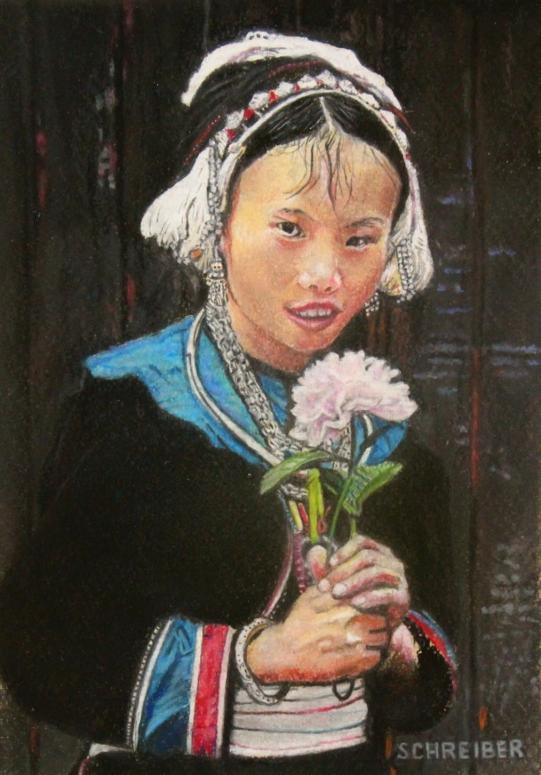 P/P 'Chinese Girl w/Flower' by Herman Schreiber