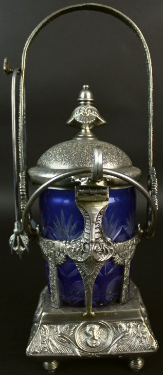 Pickle Castor, Blue Glass, Silver