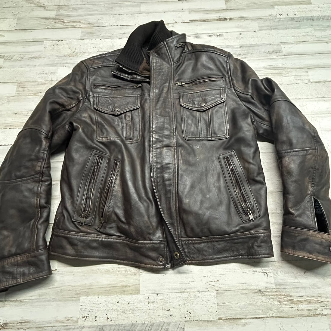Men’s Real Leather Brown Motorcycle Jacket – Zip Pockets & Quilted ...