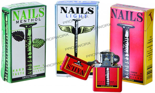 245: Set of Nails Cigarette Packs and Lighter