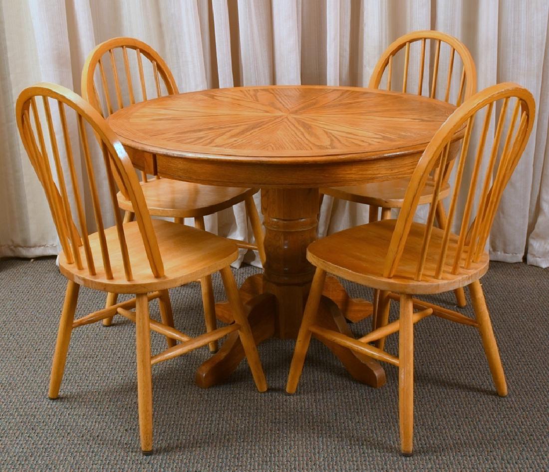 Round Oak Pedestal Table & 4 Spindle Back Chairs