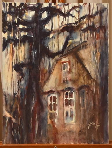 Jacek Polak Black Tree In Front Of House Painting