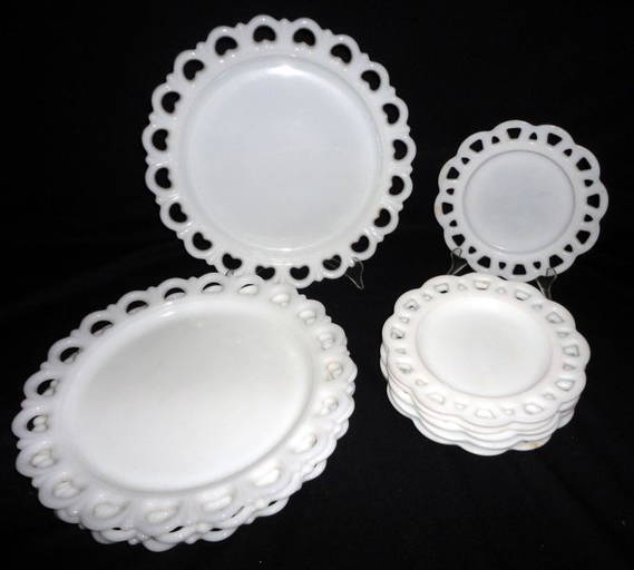 Open Lace Milk Glass Plates & Platters