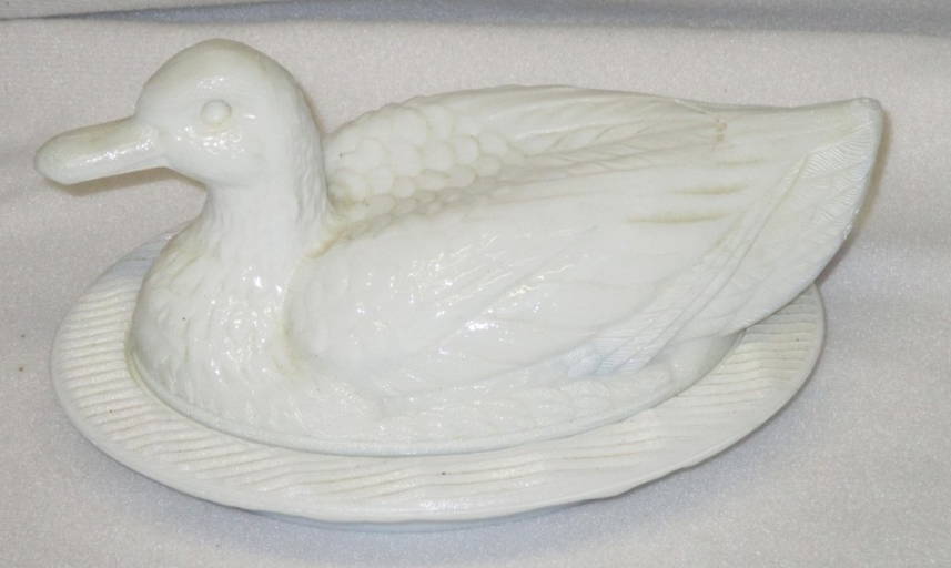 Milk Glass Covered Duck