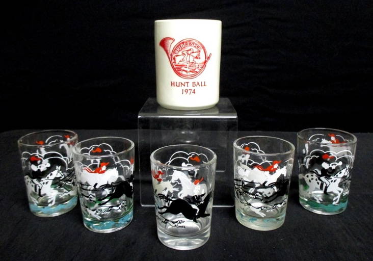 Handpainted Hunting Juice Glasses & Hunt Ball Cup