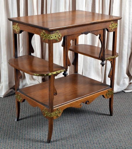Art Nouveau Style Oak Display Table W/brass Trim