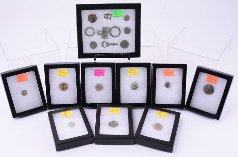 Early Ship Wreck Pieces & Buttons In Riker Boxes