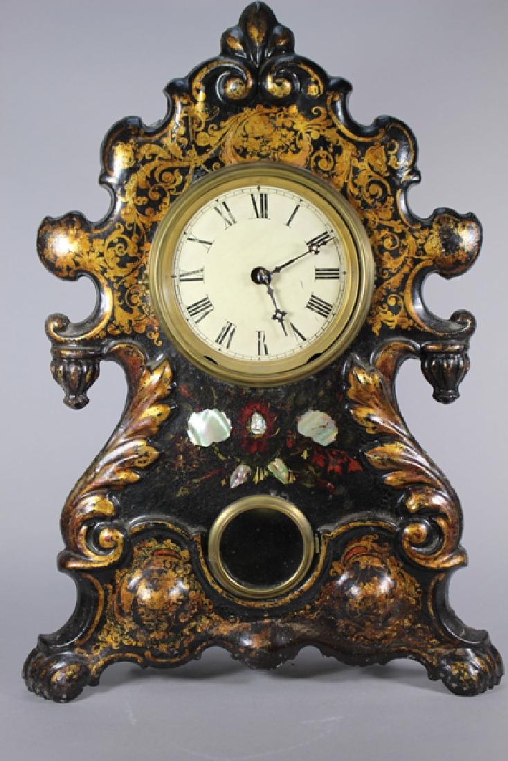 Victorian Cast Iron Decorated Mantle Clock ca 1860