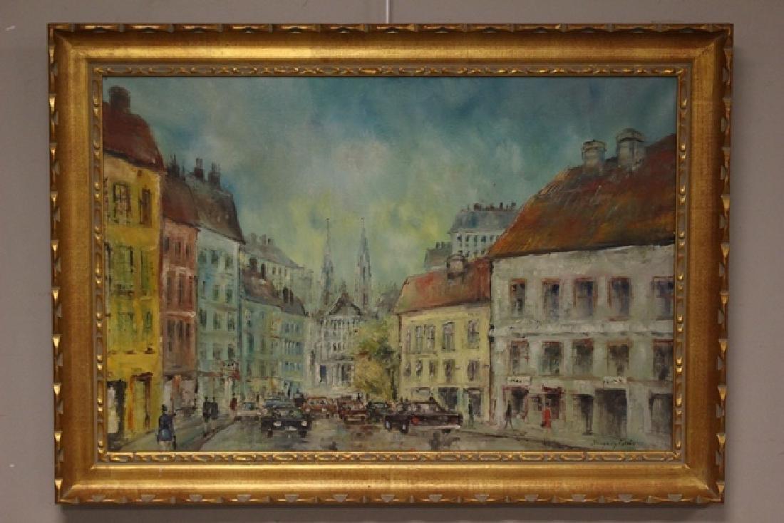 Austrian Artist Hunyadi 1902- of City Street Scene