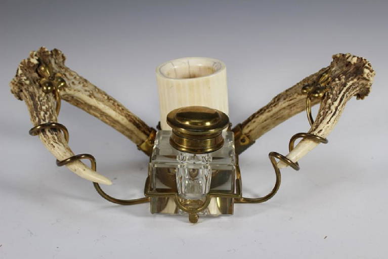 English Antler And Bone Inkwell