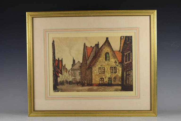 Two Flemish Colored Litho Engravings