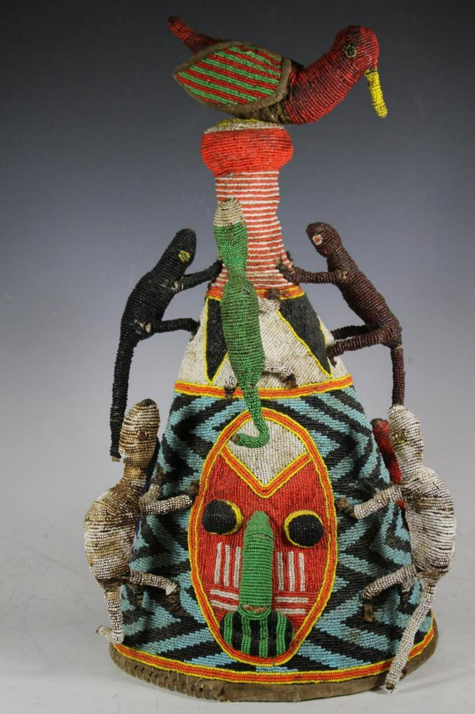 For Auction: 20th C. African Yoruba Beaded Cloth Ade Oba Headdress ...