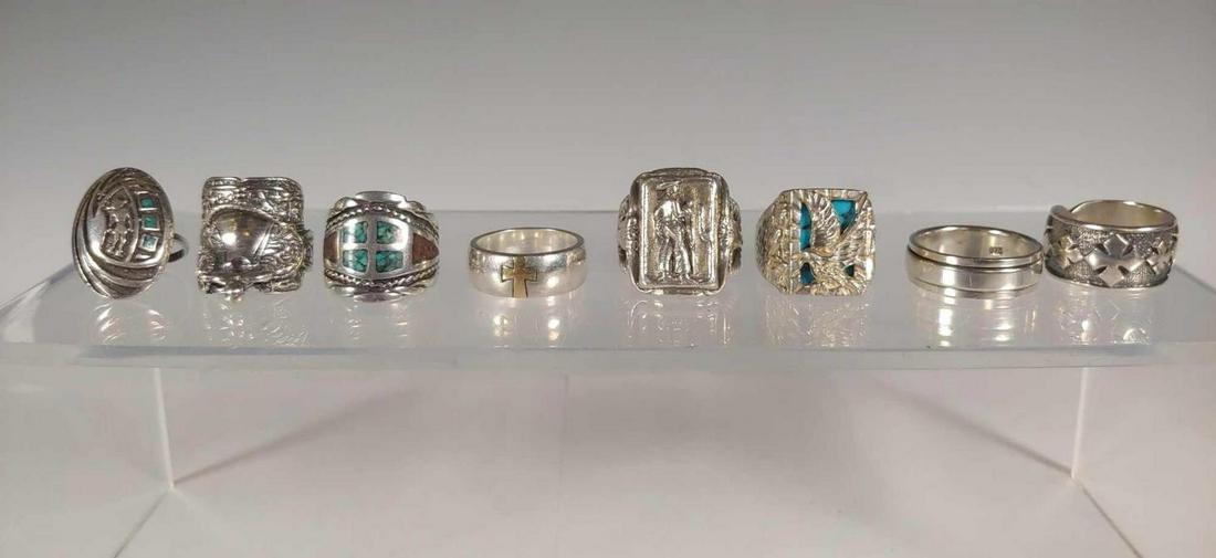 Collection Of 8 Native American Sterling Silver Rings