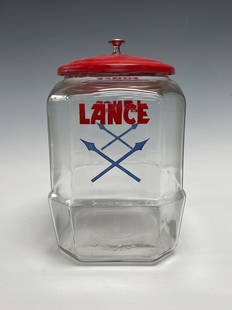 Vintage Glass Lance Cracker Store Jar Display With Lid