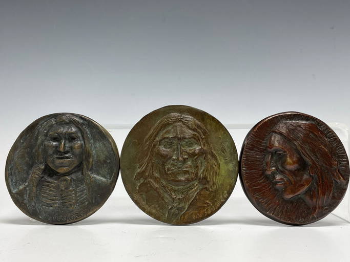 Three (3) Bronze Native American Indian Medallions