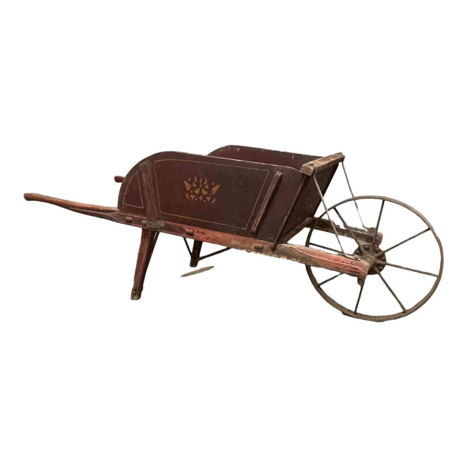 Primitive Painted Country Wooden Wheelbarrow