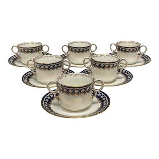 8 Cauldon Porcelain Bouillon Cups & Saucer