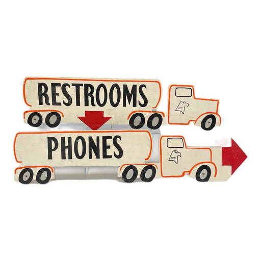 Two Hand Made Wooden Semi Truck Directional Signs