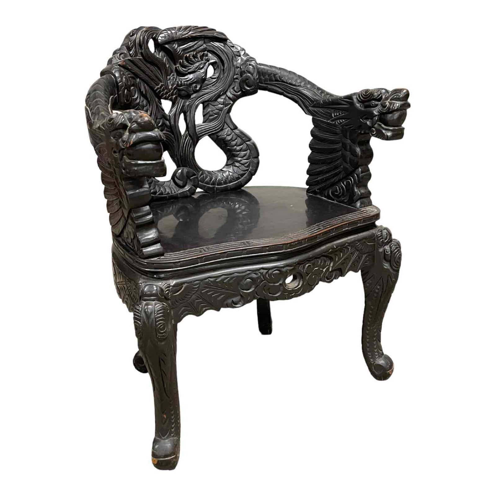 Carved Asian Dragon Motif Arm Chair Auction