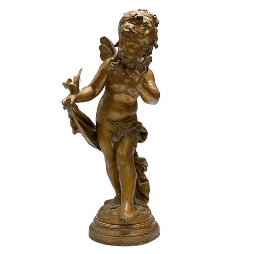 French Cast Nude Fairy Nymph Girl With Bird After Auguste Moreau