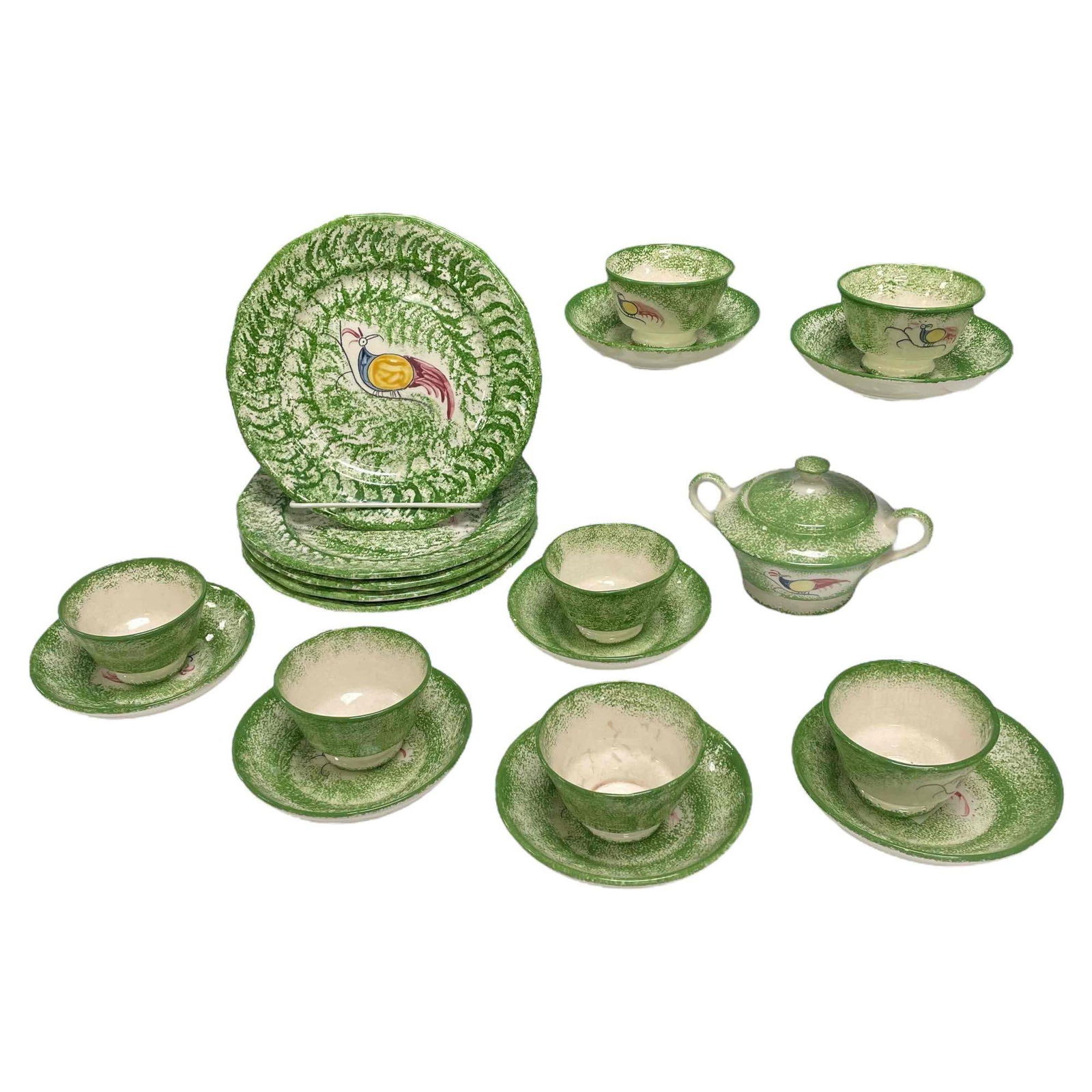 19th C. Antique Staffordshire Spatterware Peafowl Collection Auction