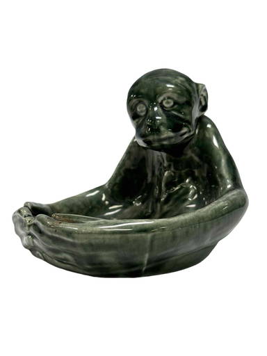 Seated Pottery Glazed Monkey Trinket Dish / Ashtray