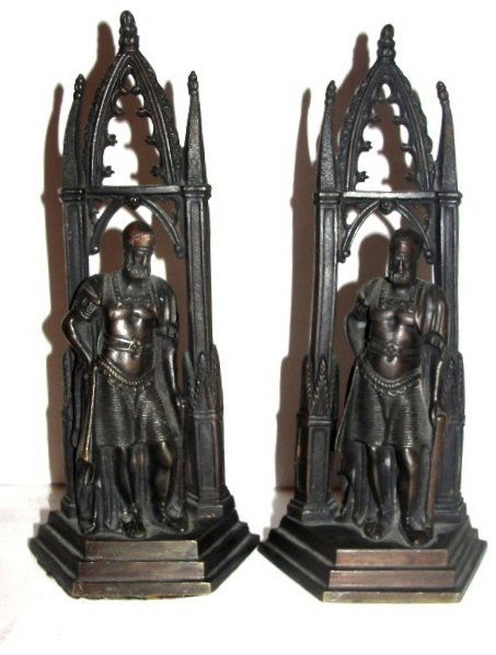 Pair Bronze Gothic Bookends With Roman Figures