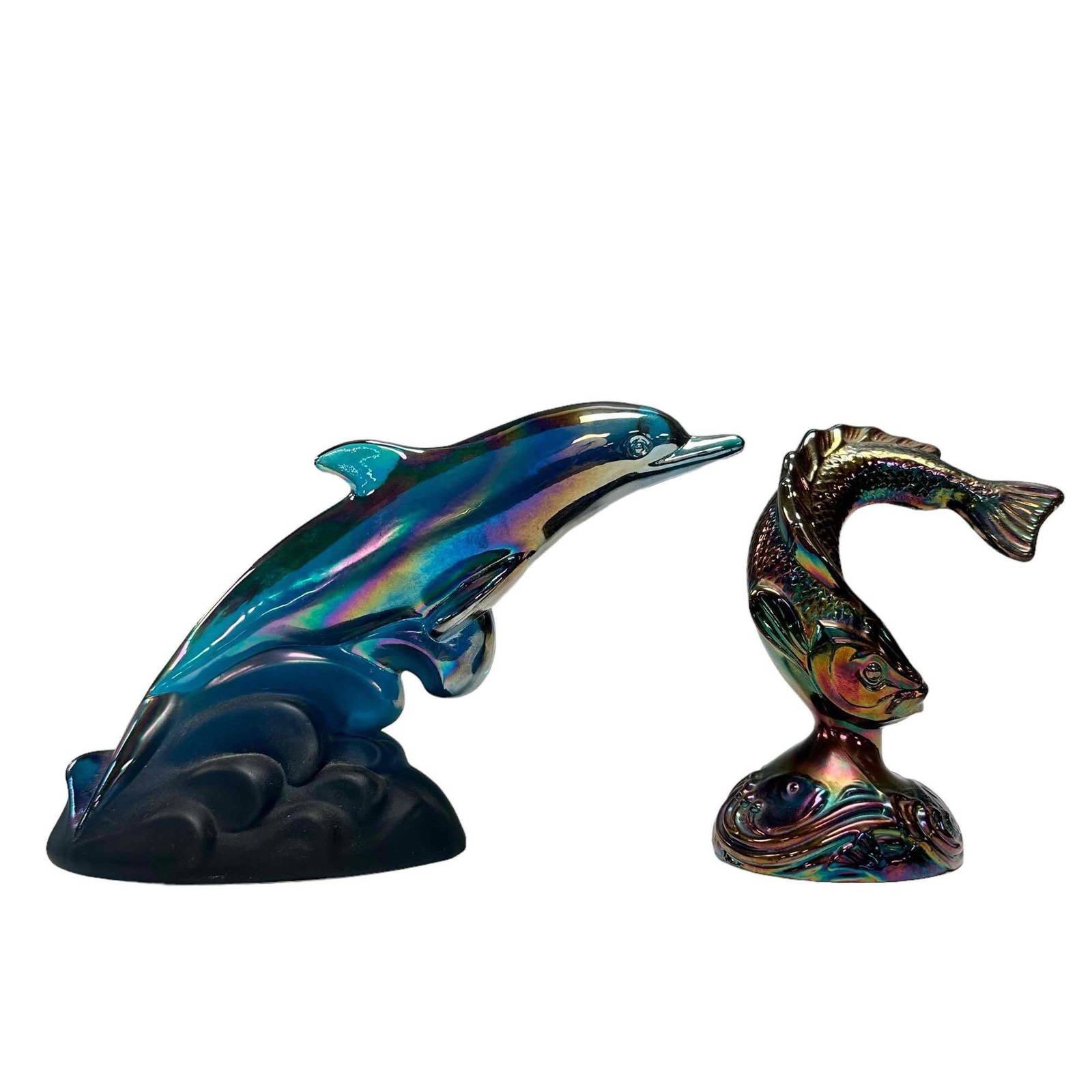 Fenton Carnival Art Glass Dolphin And Fish (2pc) Auction